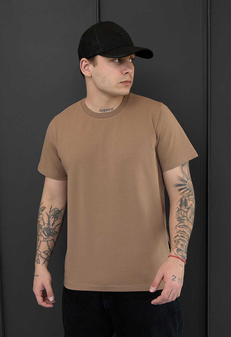 Футболка чоловіча Staff brown basic коричнева базова недорога однотонна купити