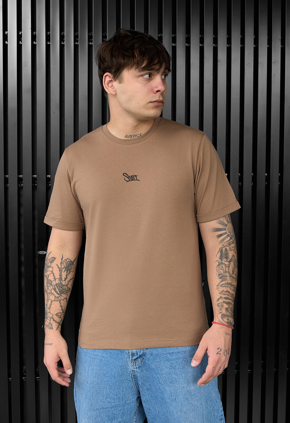 Футболка чоловіча Staff brown logo коричнева бавовняна молодіжна з ...