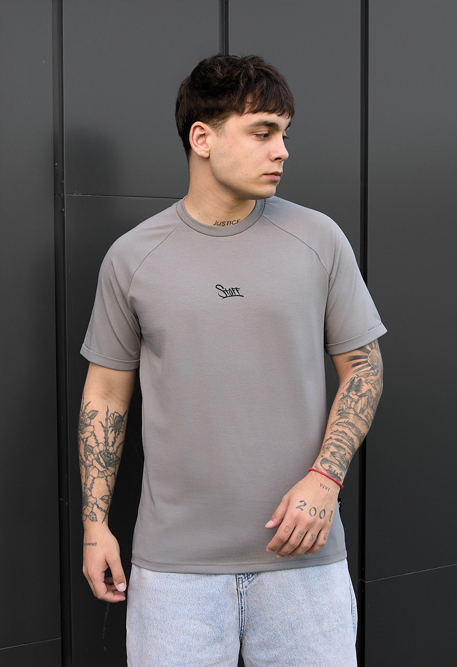 Футболка чоловіча Staff gray logo сіра з логотипом стильна бавовняна ціна