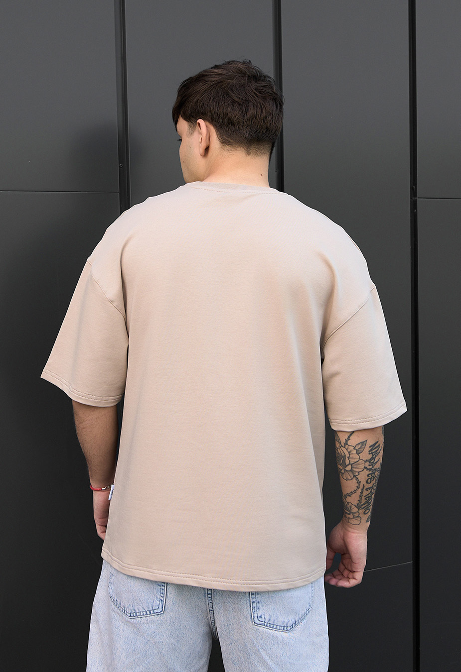 Футболка чоловіча Staff beige oversize premium бежева недорога оверсайз купити