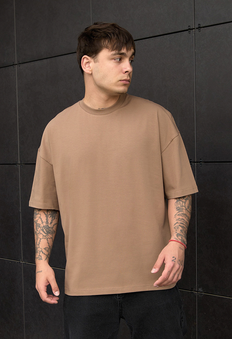 Футболка чоловіча Staff brown oversize коричнева оверсайз однотонна для хлопця купити