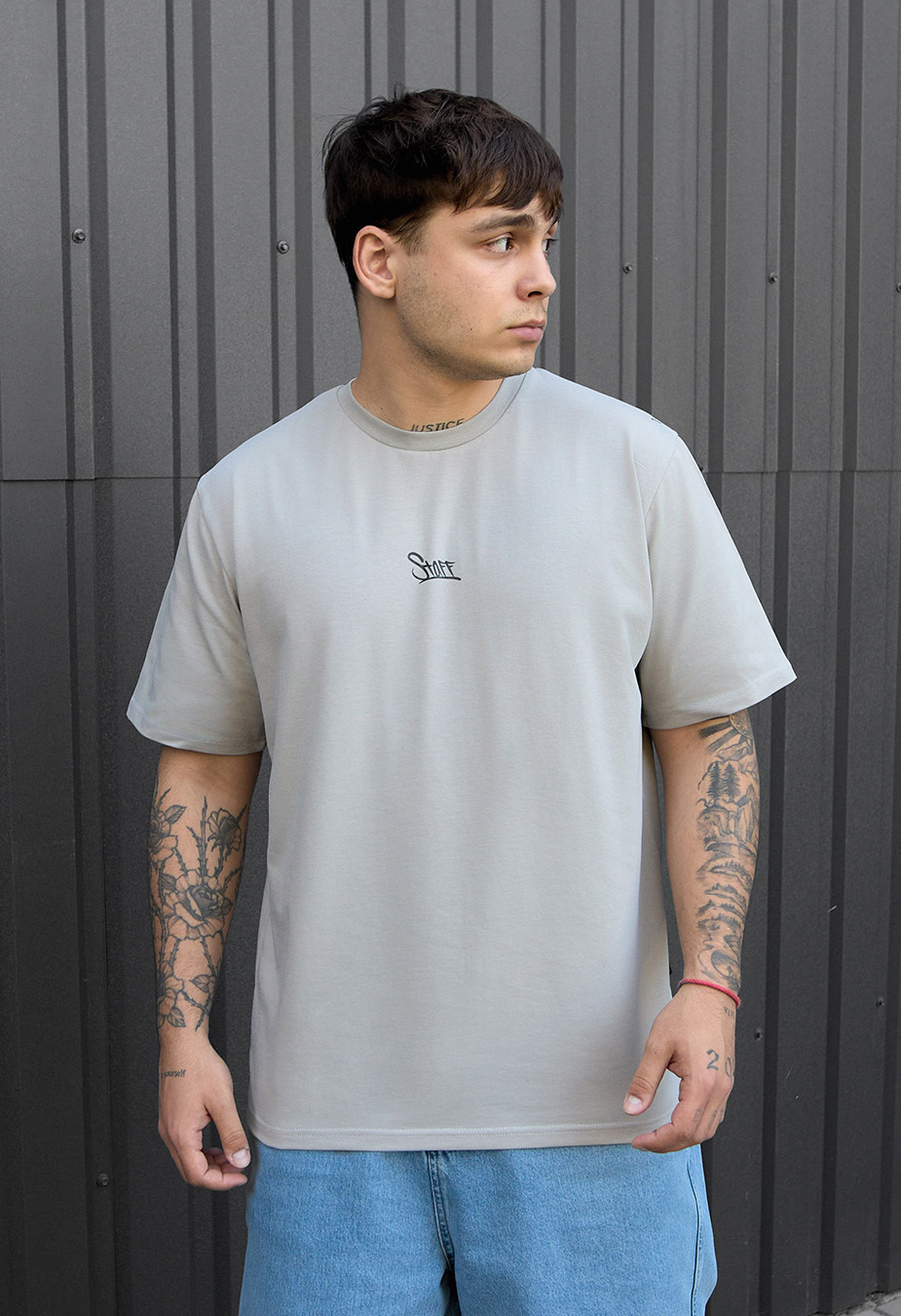 Футболка чоловіча Staff gray logo сіра з логотипом брендова ціна