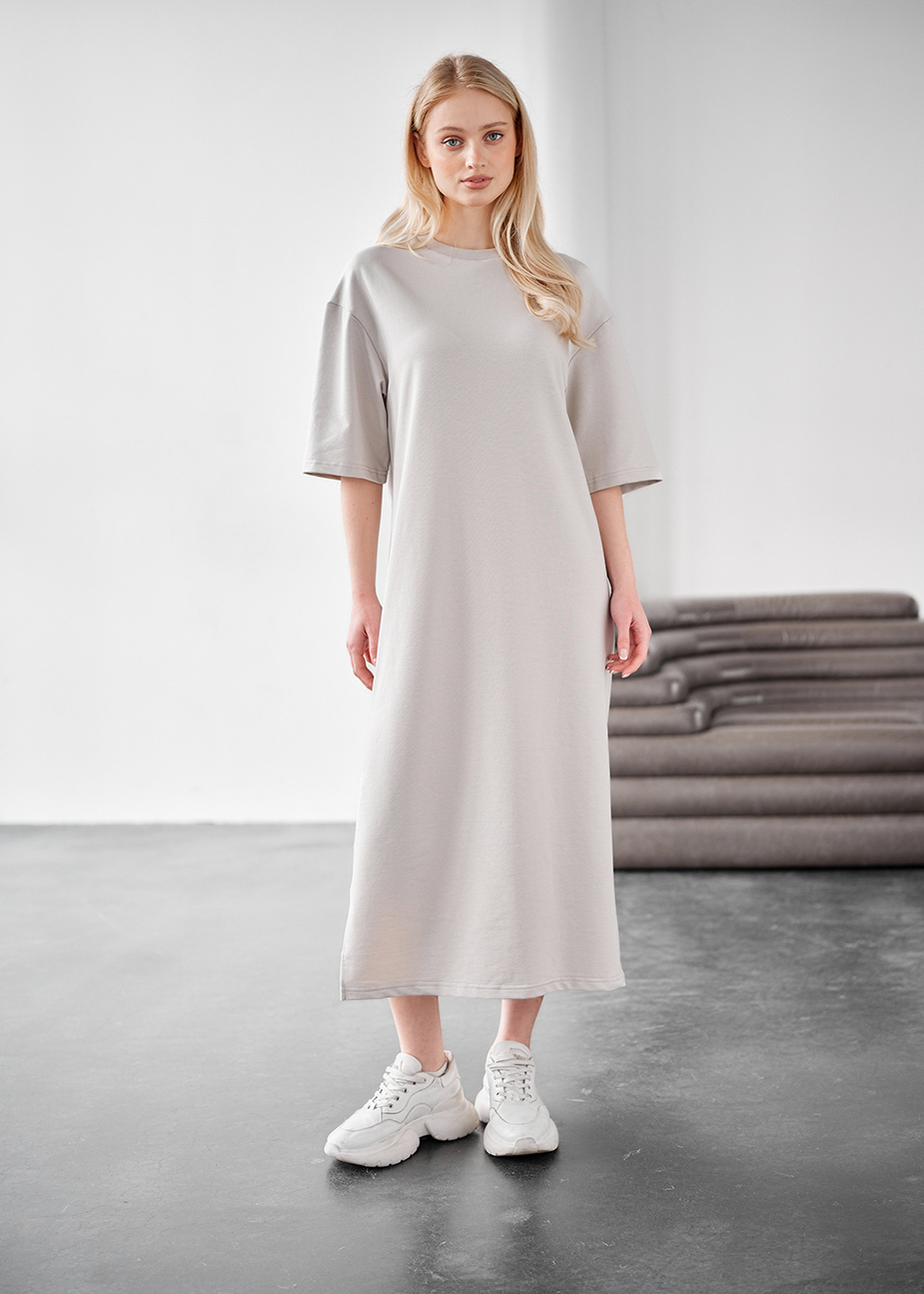 Сукня жіноча Staff st light gray світло-сіра з розрізом подовжена на літо стильна з рукавами купити