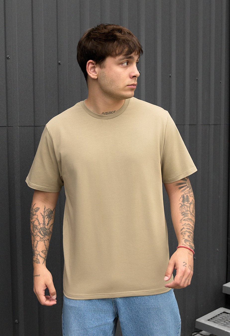 Чоловіча футболка Staff olive оливкового кольору бавовняна стильна купити