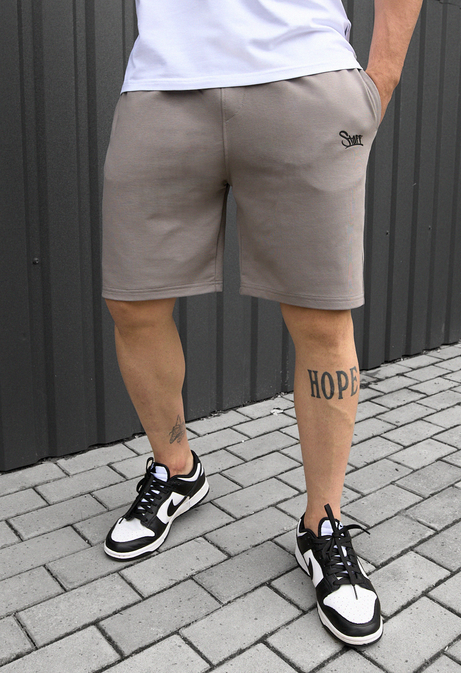 Шорти чоловічі Staff gray logo сірі недорогі трикотажні з логотипом на літо ціна