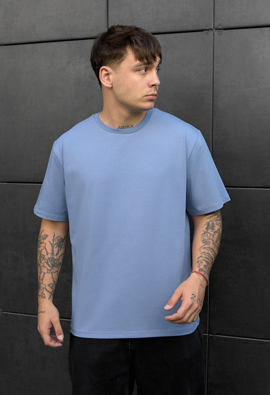 Чоловіча футболка Staff light blue світло-синя однотонна модна купити