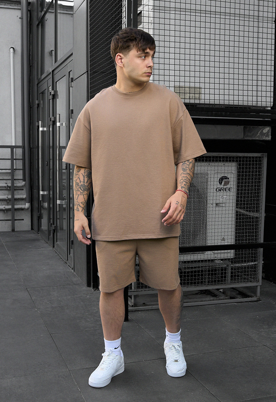 Шорти і футболка чоловічі Staff vic brown oversize коричневі на літо стильні оверсайз однотонні ...