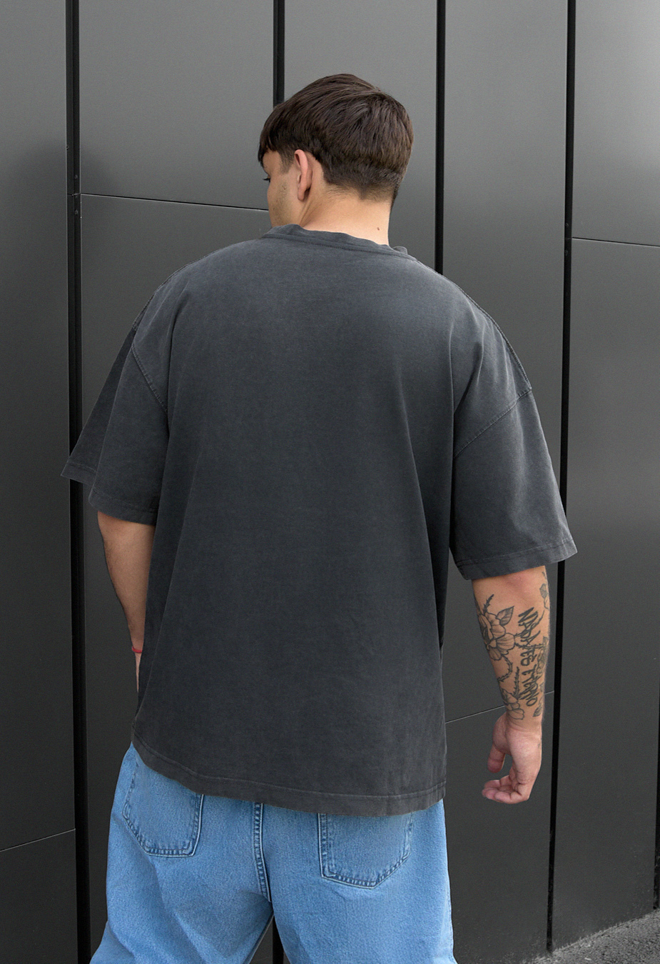 Футболка чоловіча Staff va2 dark gray oversize темно-сіра бавовняна стильна оверсайз однотонна ціна