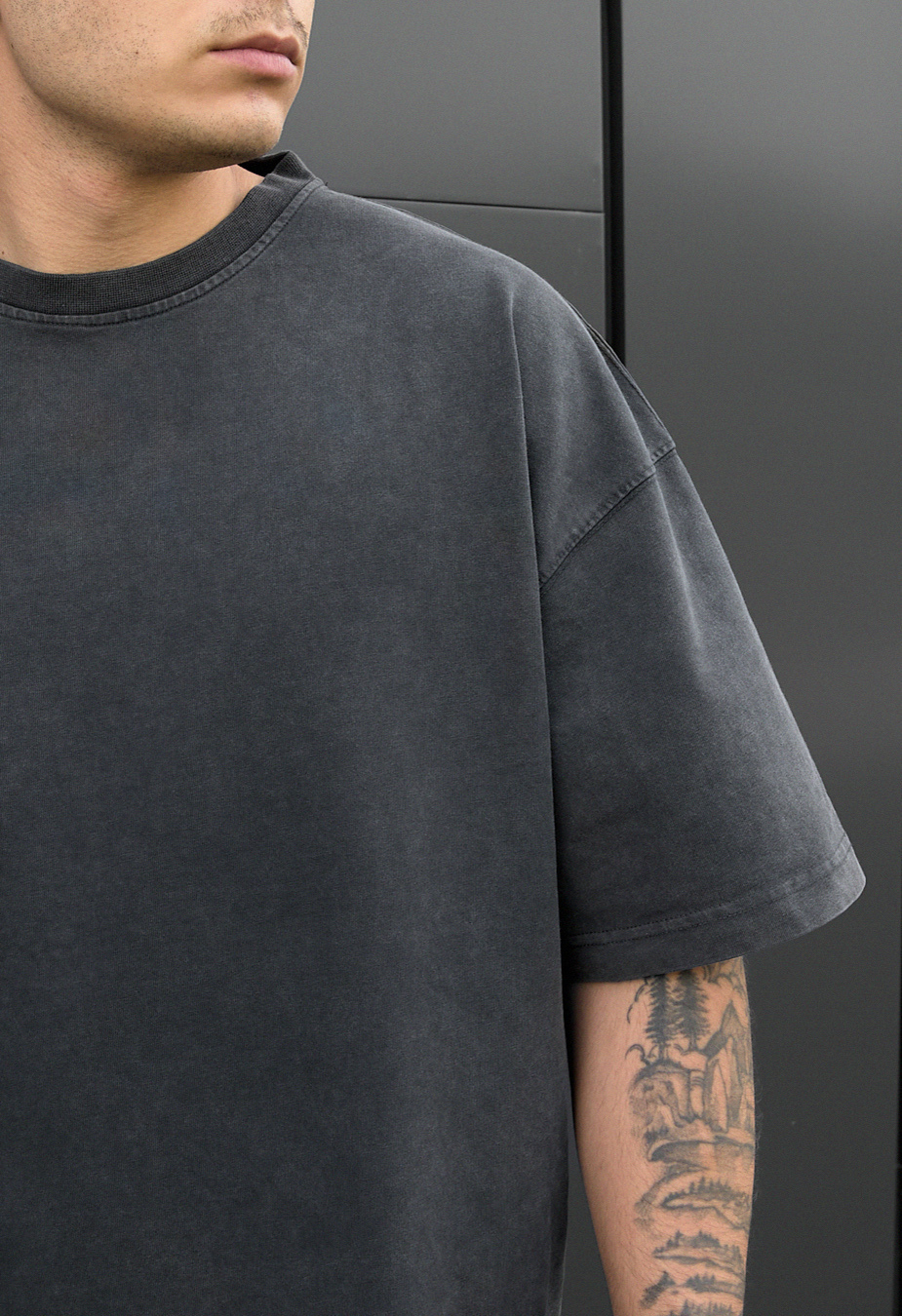 Футболка чоловіча Staff va2 dark gray oversize темно-сіра бавовняна стильна оверсайз однотонна ціна