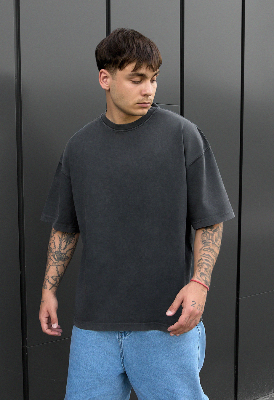 Футболка чоловіча Staff va2 dark gray oversize темно-сіра бавовняна стильна оверсайз однотонна ціна