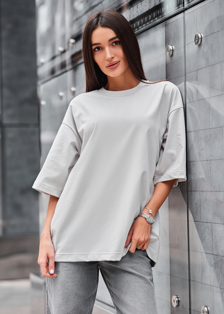 Футболка жіноча Staff ri light gray oversize світло-сіра оверсайз молодіжна з довгими рукавами ...