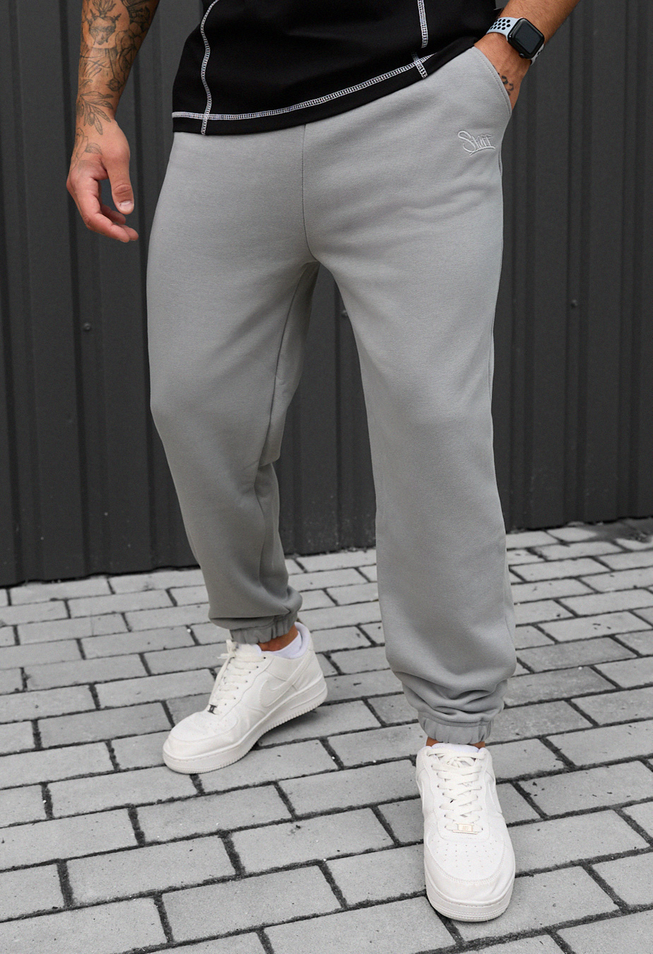 Спортивні штани чоловічі Staff fa light gray logo світло-сірі бавовняні для хлопця з логотипом ціна