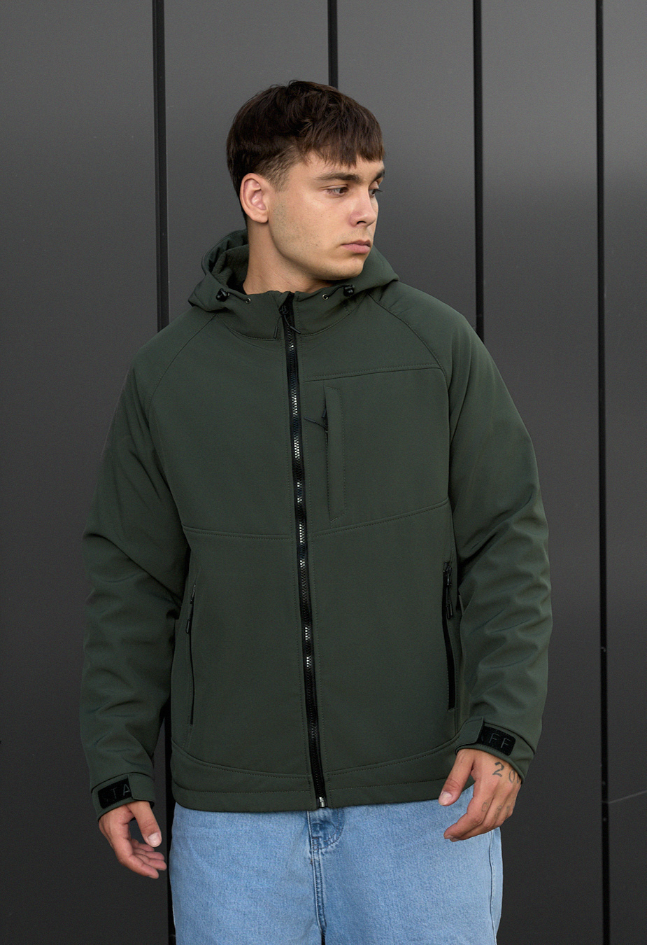 Чоловіча куртка Staff soft shell cu khaki хакі реглан з капюшоном водонепроникна демісезонна для ...