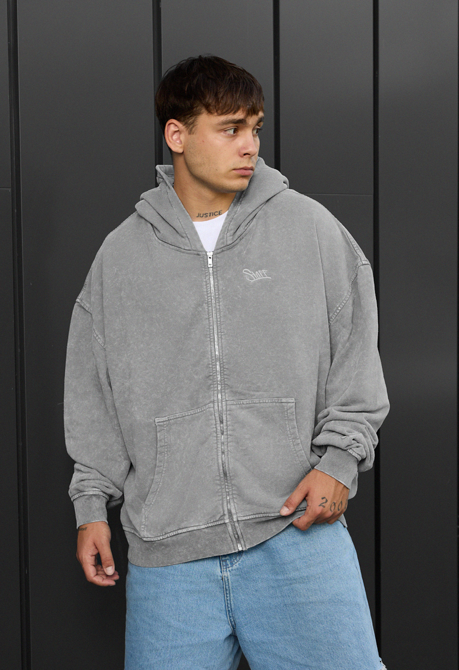 Худі чоловіче Staff va light gray logo oversize світло-сіре оверсайз стильне бавовняне з ...