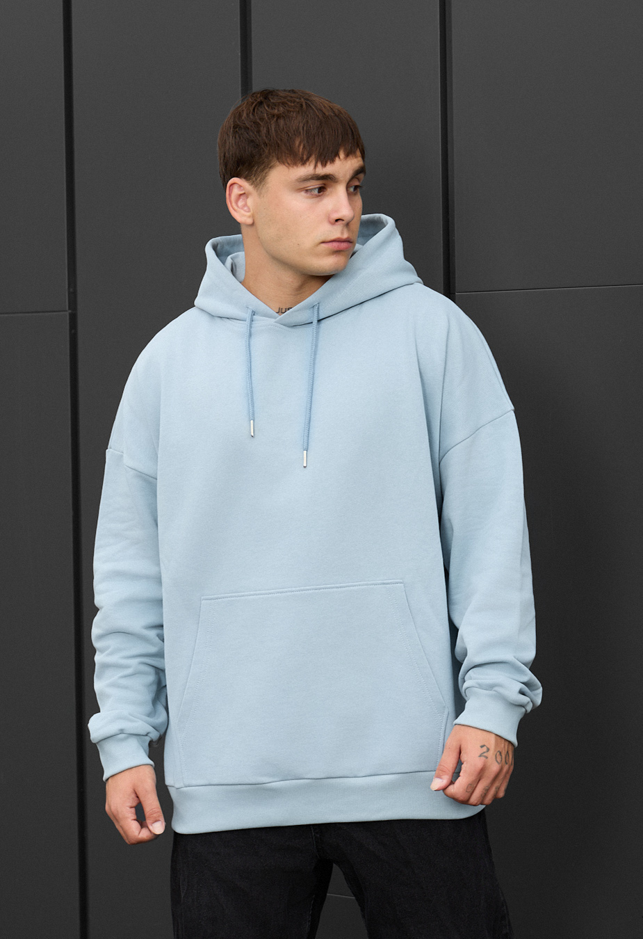 Худі чоловіче Staff light blue oversize блакитне бавовняне молодіжне оверсайз купити