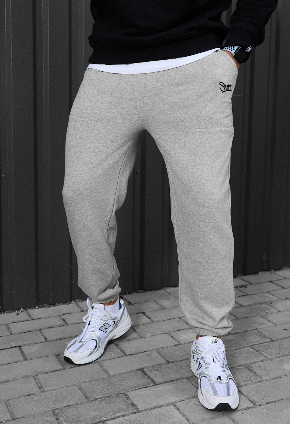 Спортивні штани чоловічі Staff logo gray melange сірий меланж брендові з логотипом бавовняні ціна