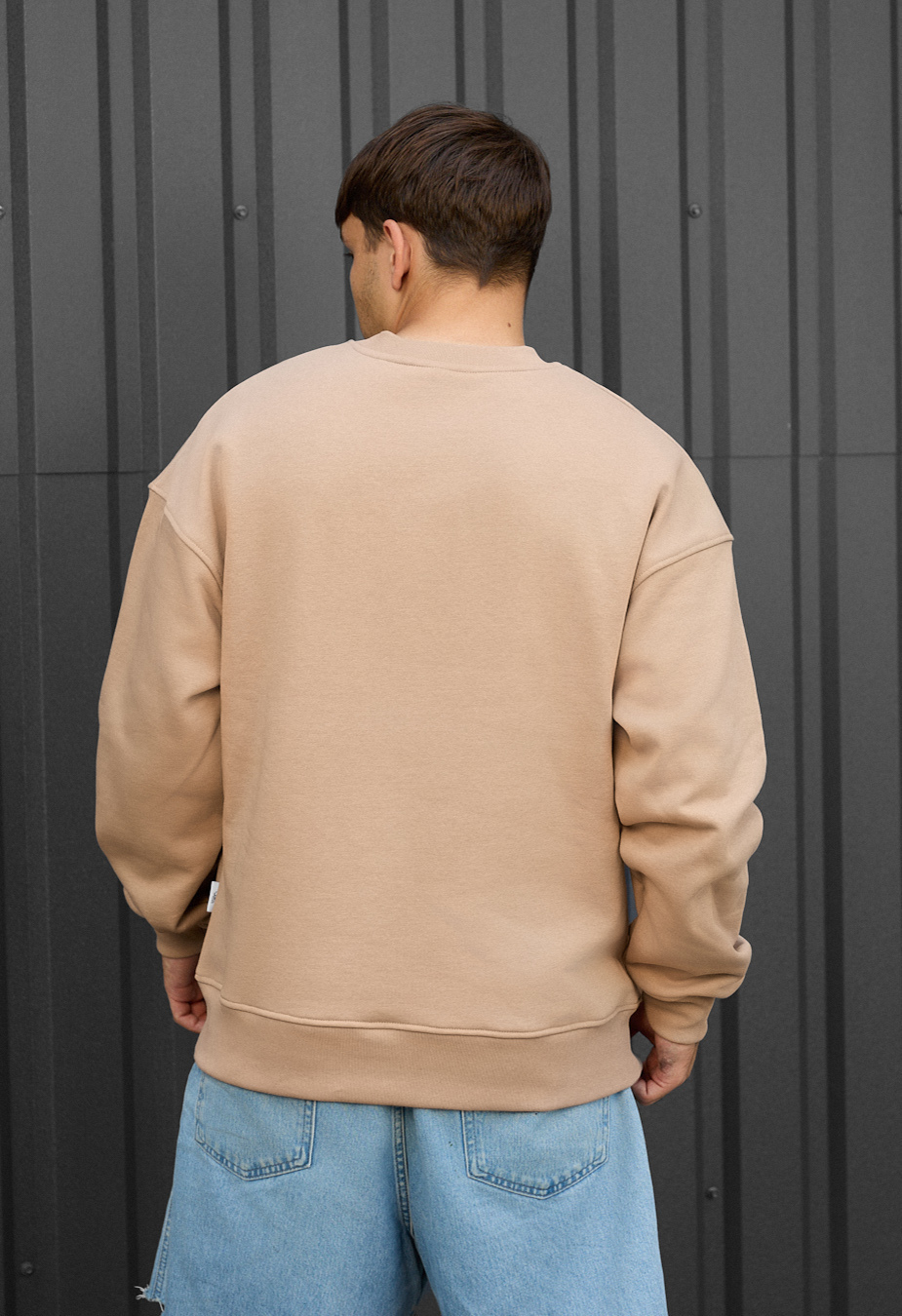 Світшот чоловічий Staff beige oversize fleece бежевий недорогий утеплений на флісі бавовняний ...