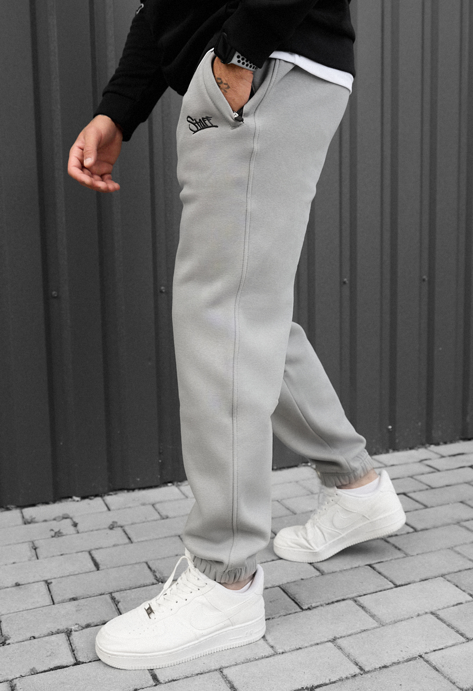 Спортивні штани чоловічі Staff pul light gray logo fleece світло-сірі прямі бавовняні на флісі ...