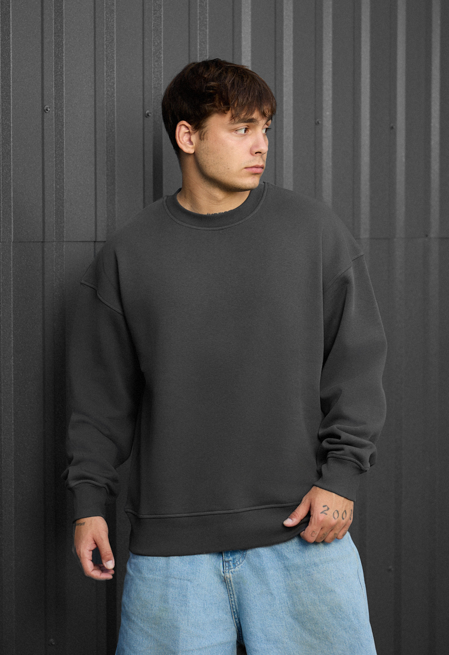Світшот чоловічий Staff dark gray oversize fleece темно-сірий оверсайз теплий бавовняний на ...