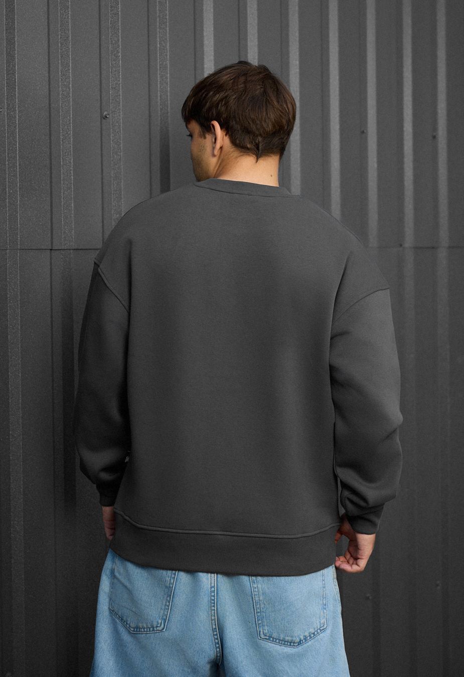 Світшот чоловічий Staff dark gray oversize fleece темно-сірий оверсайз теплий бавовняний на ...