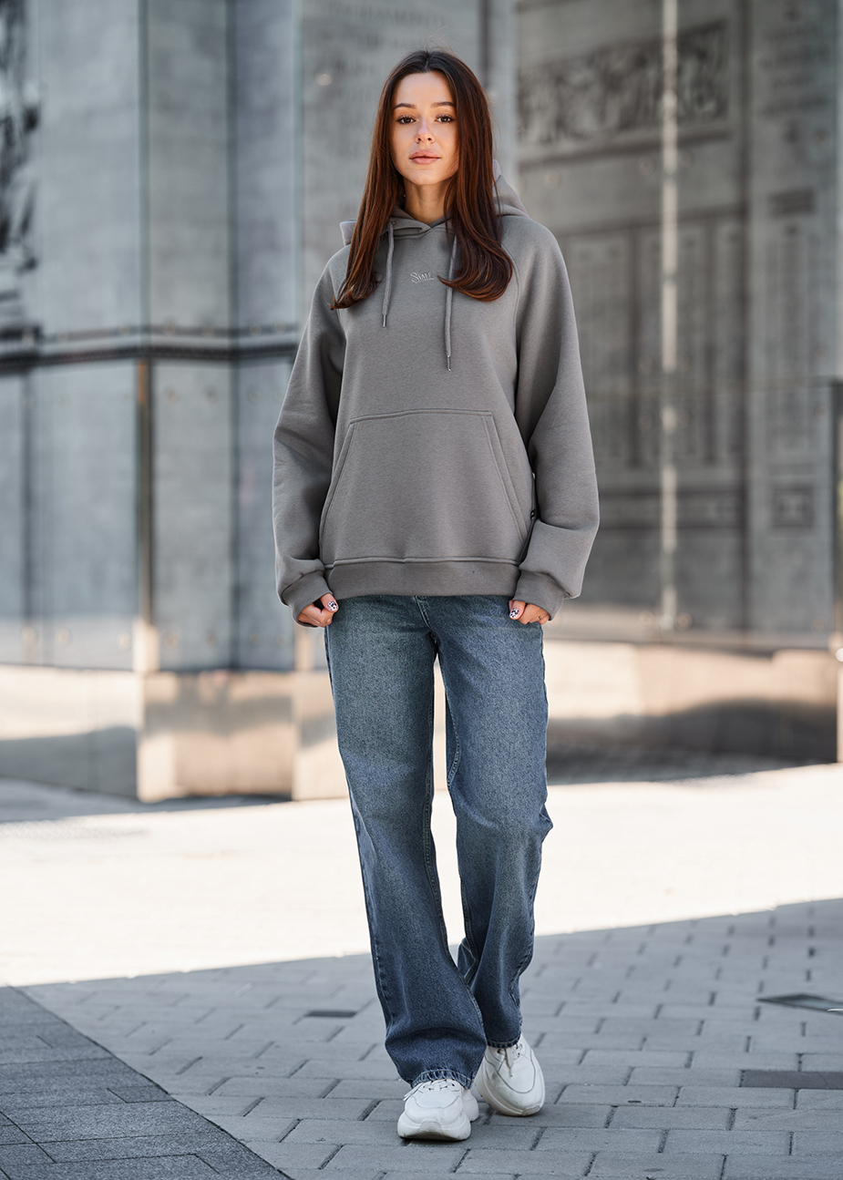 Толстовка жіноча Staff amu gray oversize fleece сіра на флісі для дівчини бавовняна оверсайз з ...