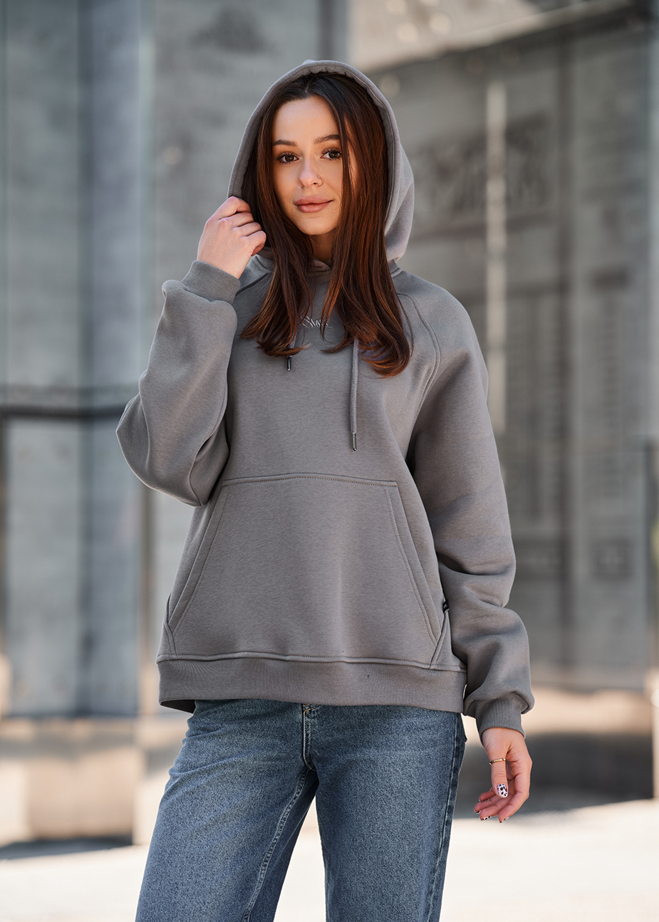 Толстовка жіноча Staff amu gray oversize fleece сіра на флісі для дівчини бавовняна оверсайз з ...