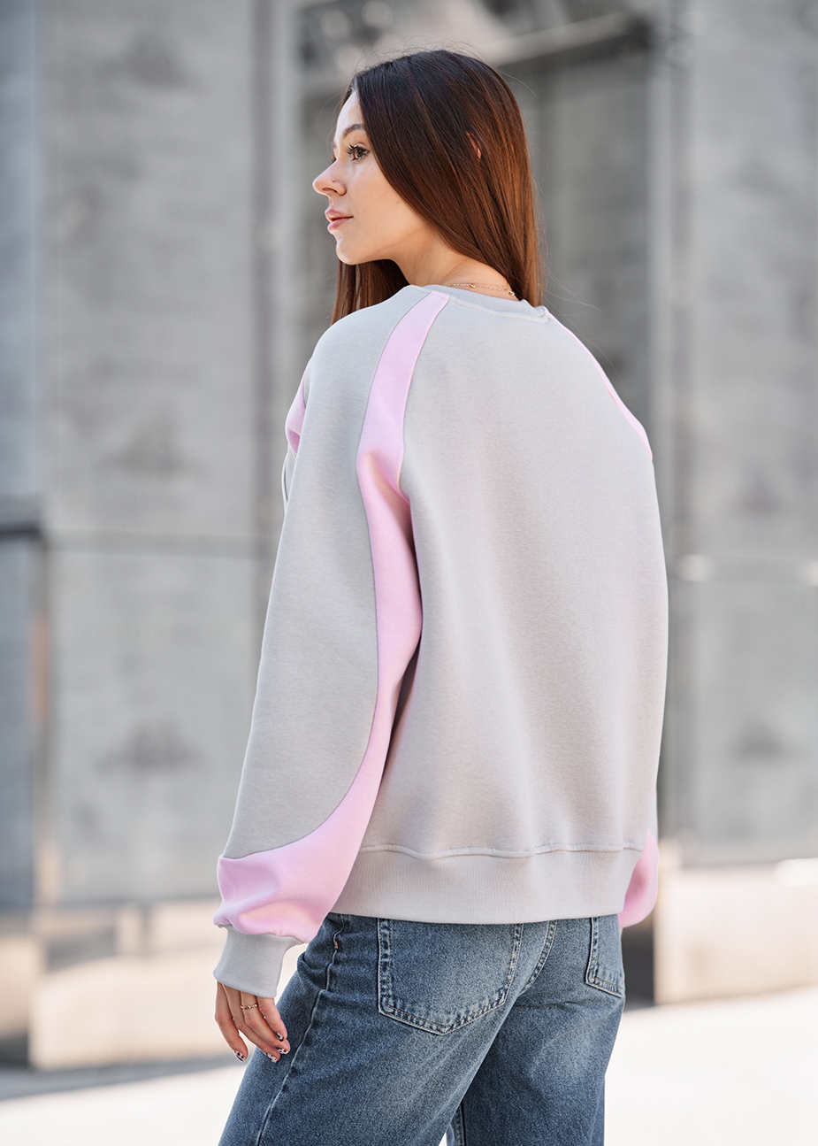 Світшот жіночий Staff sim light gray & pink oversize fleece світло-сірий/рожевий рефлективний ...