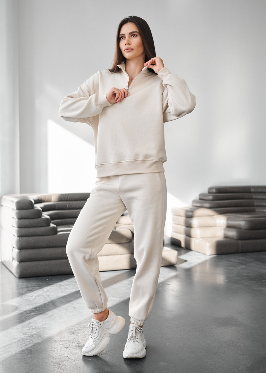 Спортивний костюм жіночий Staff milk fleece молочного кольору модний на блискавці олімпійка і ...