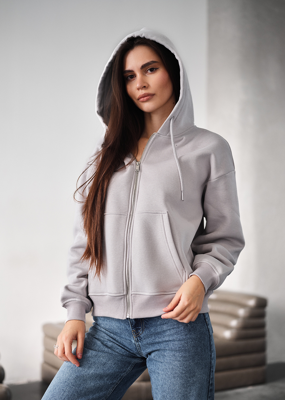 Толстовка жіноча Staff fiz light gray oversize fleece світло-сіра бавовняна на флісі на ...